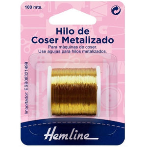 Hilo metalizado dorado para máquinas de coser marca Hemline